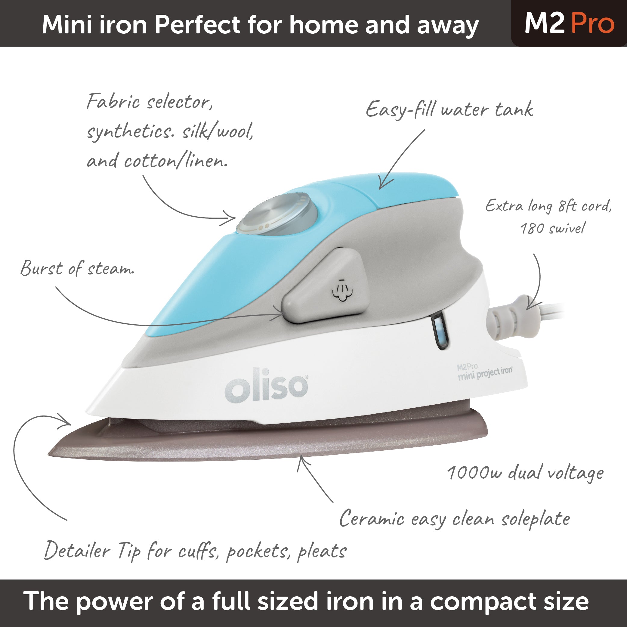 oliso MINI PROJECT IRON in TURQUOISE BLUE